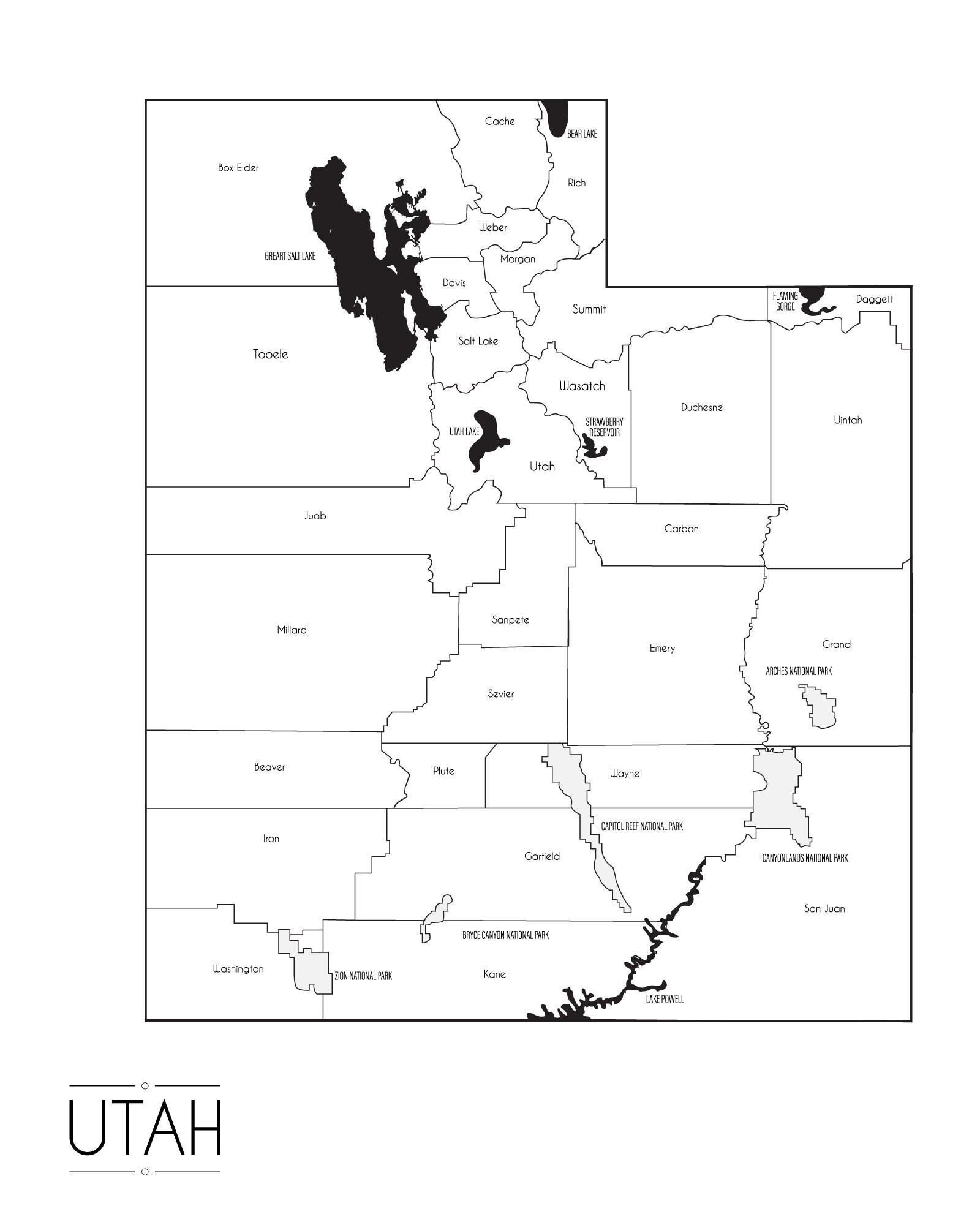 Utah State Map - 16 X 20 Inches JPEG & PDF - Etsy