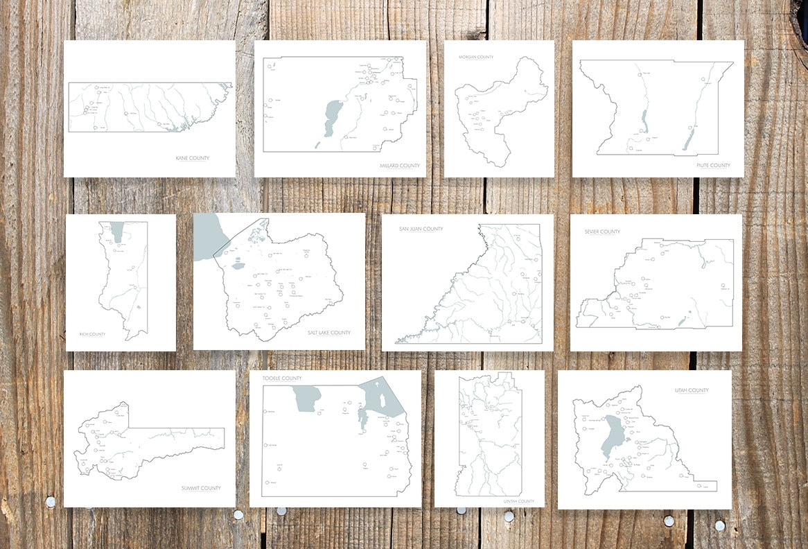 Maps of Utah Counties - 30- 16 X 20 Maps - Etsy