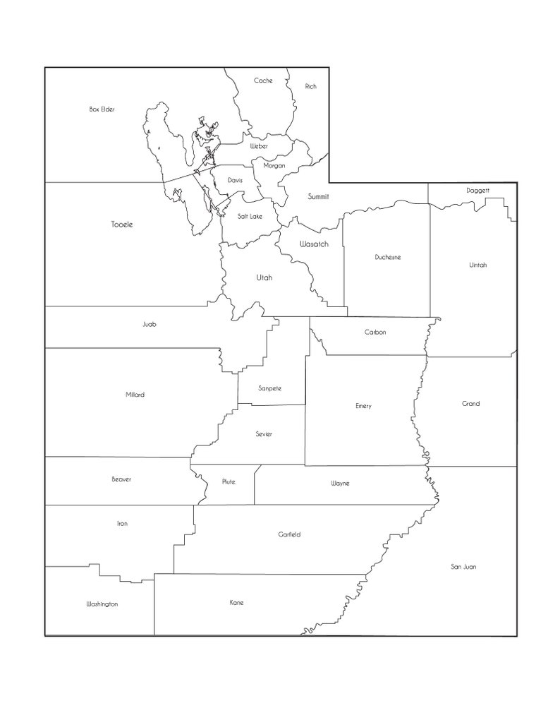 Utah State Map Counties - 16 X 20 Inches JPEG & PDF - Etsy