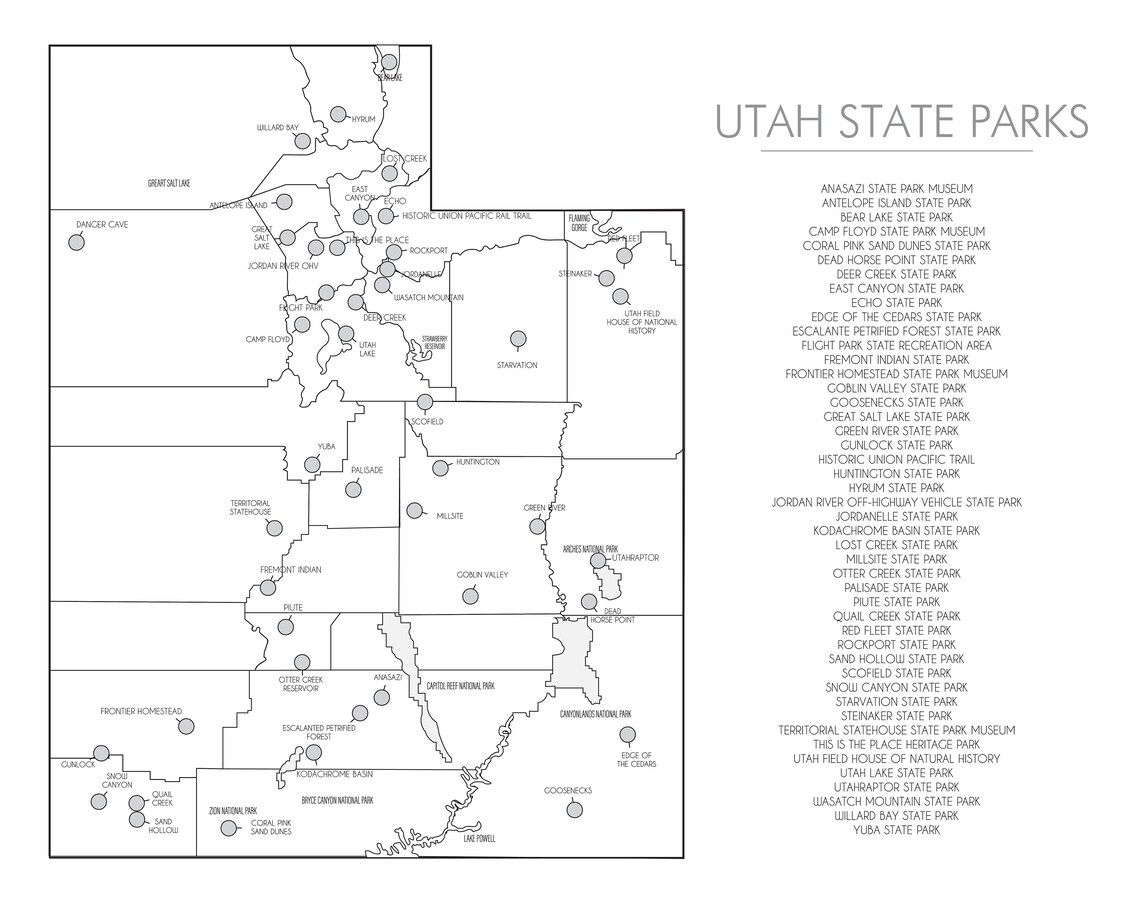 Utah State Parks Map - 16 X 20 Inches JPEG & PDF - Etsy
