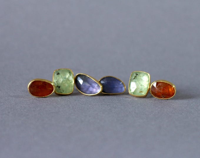 Curated Gemstone Stud Earrings Set: Gold-plated 925 Silver • Green ...