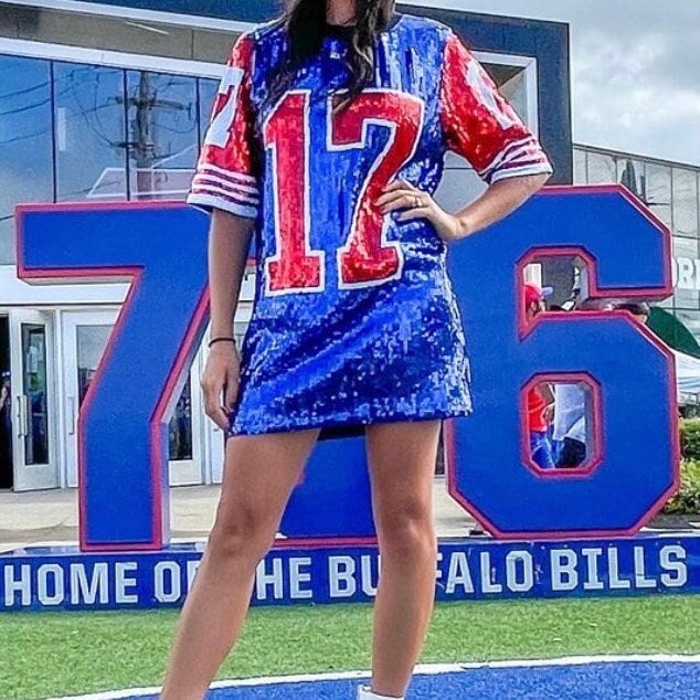 Blue and Red Sequin Football Jersey T-shirt Dress, Sparkle Oversized ...
