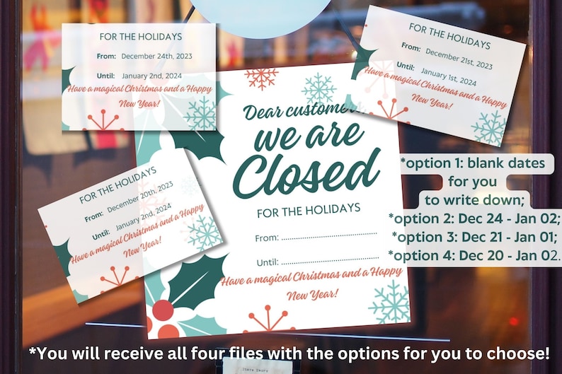 Closed for the Christmas Holidays, Christmas Sign, Holiday Shop Sign ...