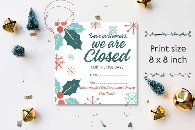 Closed for the Christmas Holidays, Christmas Sign, Holiday Shop Sign ...