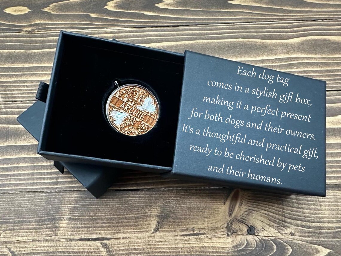 Custom Engraved Wood Dog Tag With Stunning Abalone Shell Inlay - Etsy