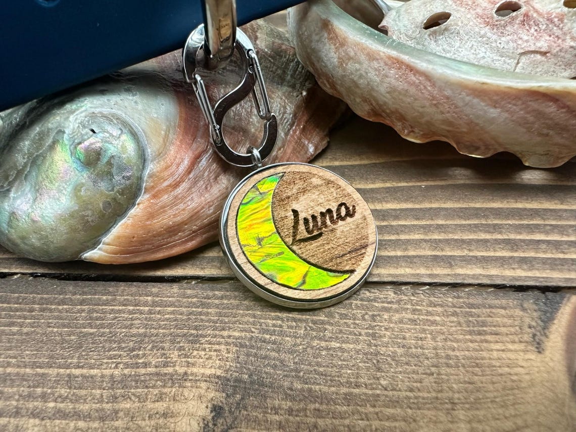 Custom Engraved Wood Dog Tag With Stunning Abalone Shell Inlay - Etsy