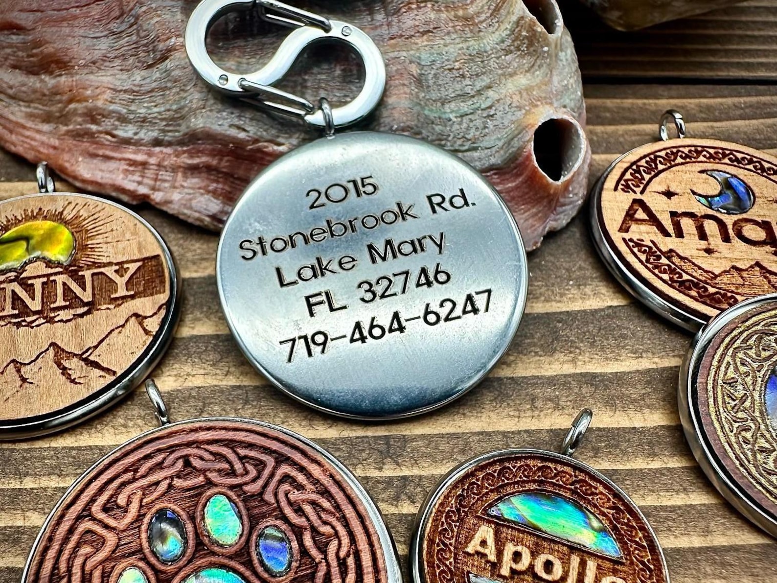 Custom Engraved Wood Dog Tag With Stunning Abalone Shell Inlay - Etsy