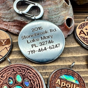 Custom Engraved Wood Dog Tag With Stunning Abalone Shell Inlay - Etsy