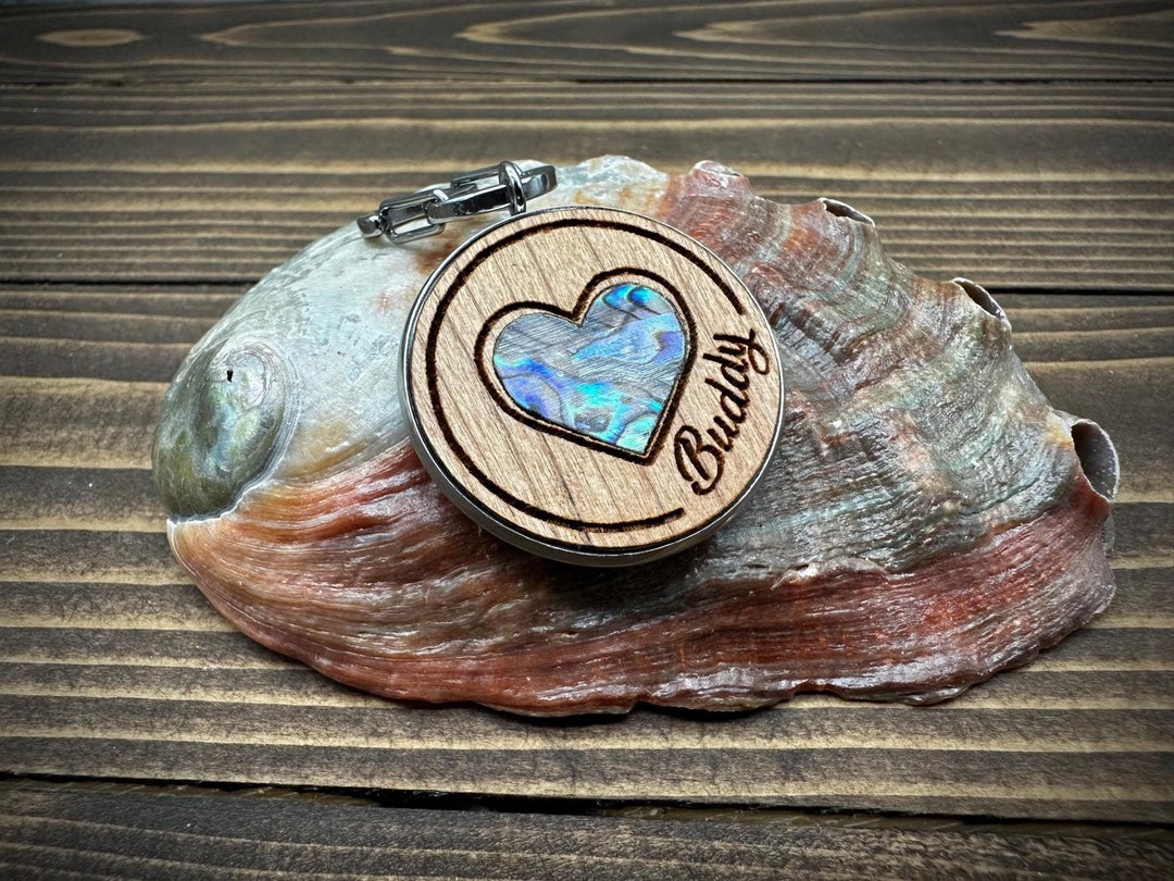 Custom Engraved Wood Dog Tag With Stunning Abalone Shell Inlay - Etsy