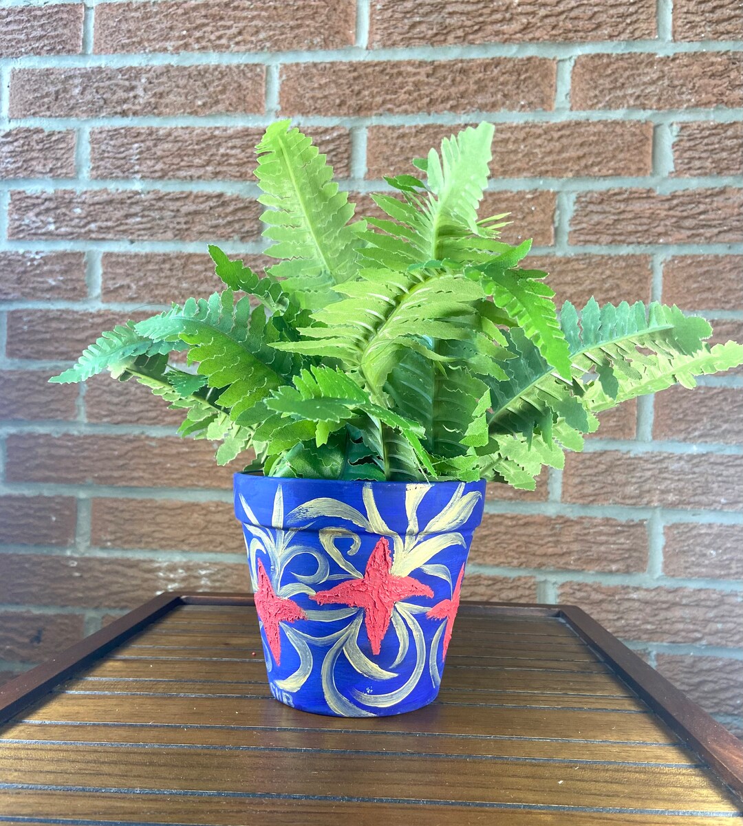 Artisan Oil-painted Pot: Red and Gold Abstract on Royal Blue - Etsy