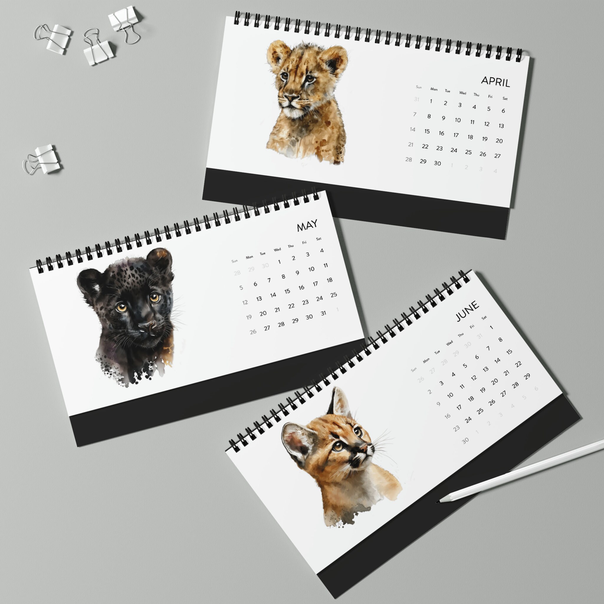 Desktop Calendar 2024 Grid, Baby Animal Lovers, Animal Lover, Animal ...