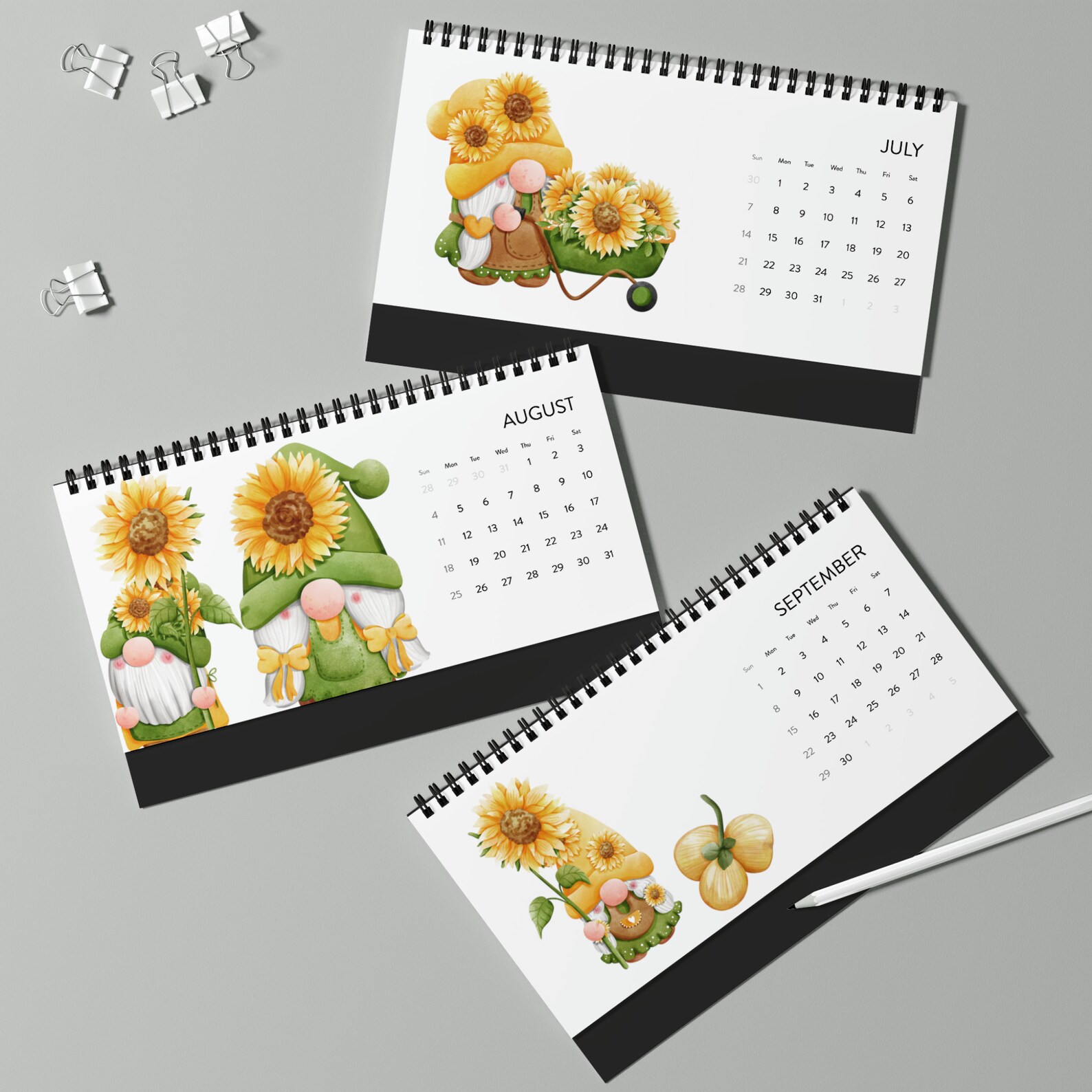 Desktop Calendar (2025 Grid)summer Gnomes, Gnome Lovers, Gnome ...