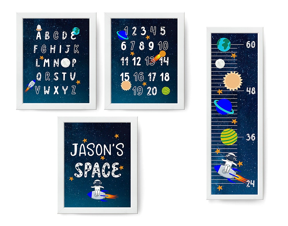 Outer Space Alphabet & Number 4-piece Set With Growth Chart ...