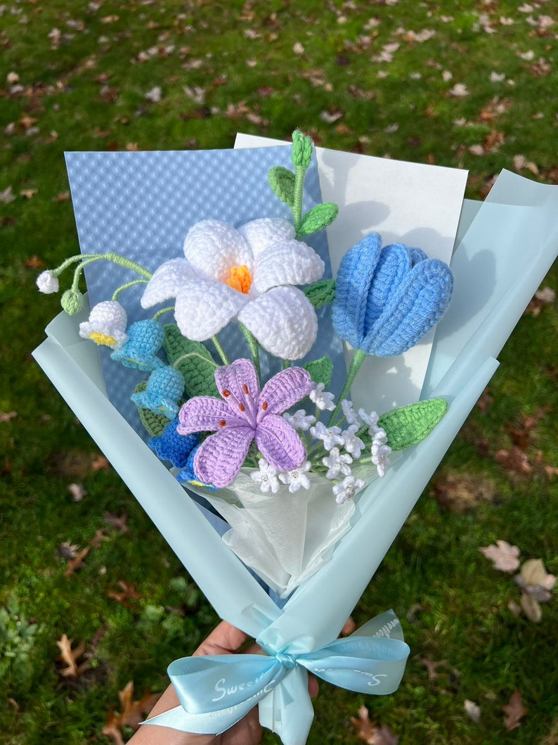 Crochet Flower Bouquet: Handmade Sunflower, Wild Flowers, Tulip & Lily ...