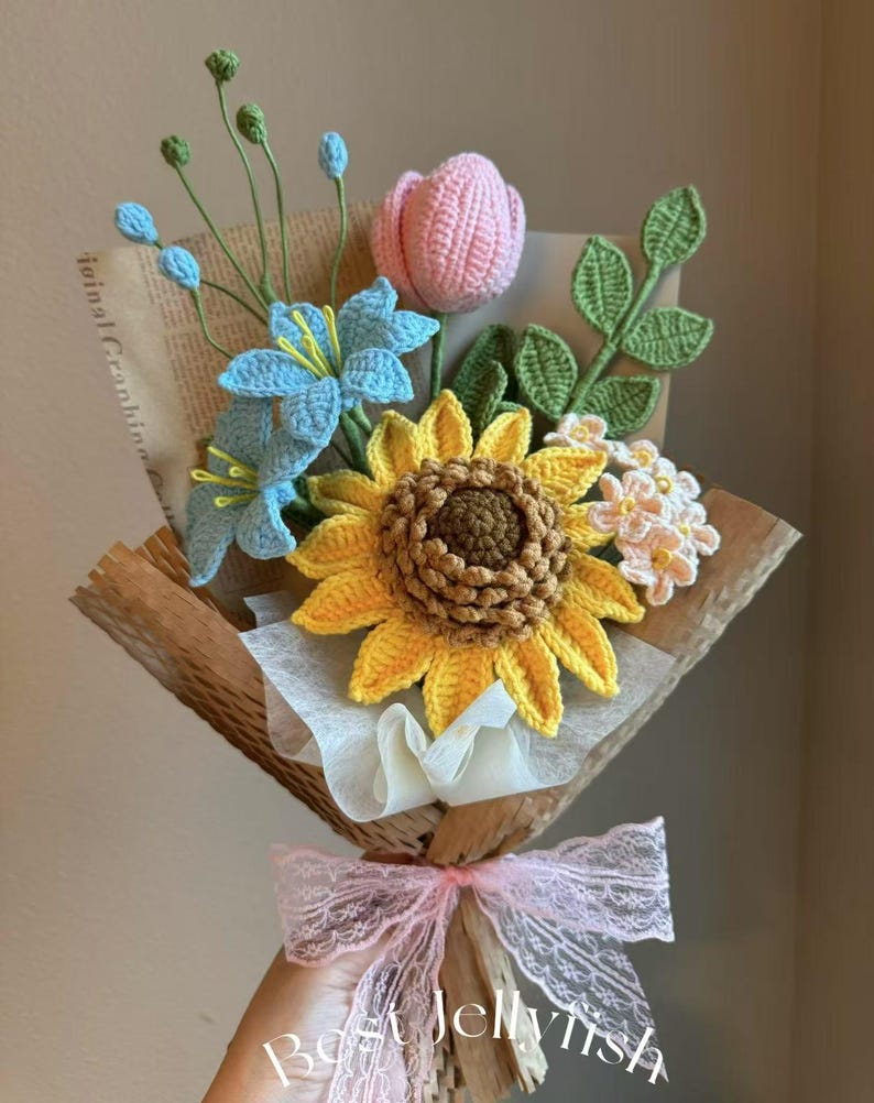Crochet Flowers Bouquet,gift for Her, Sunflower, Home Decor, Finished ...