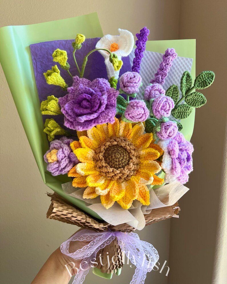 Crochet Flowers Bouquet,gift for Her, Sunflower, Home Decor, Finished ...