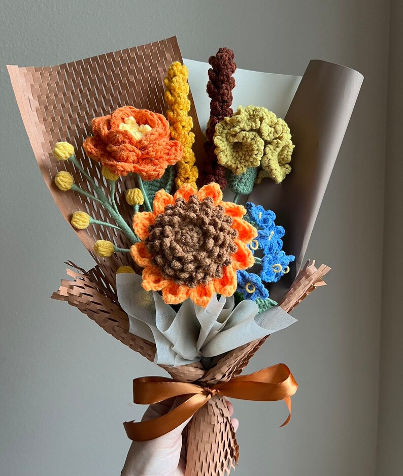 Crochet Flower Bouquet: Handmade Everlasting Sunflower Rose Gift ...