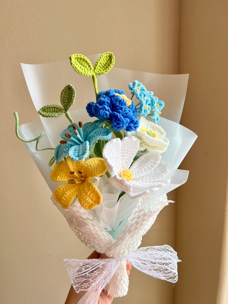 Handmade Crochet Rose Sunflower Bouquet: Everlasting Floral Gift ...