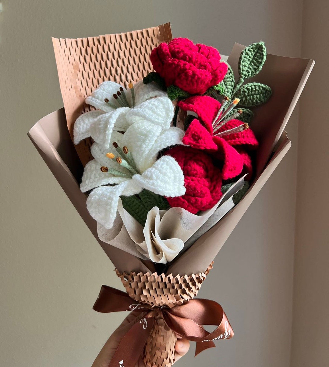 Crochet Flowers Bouquet Handmade, Finished Product,rose for Anniversary ...