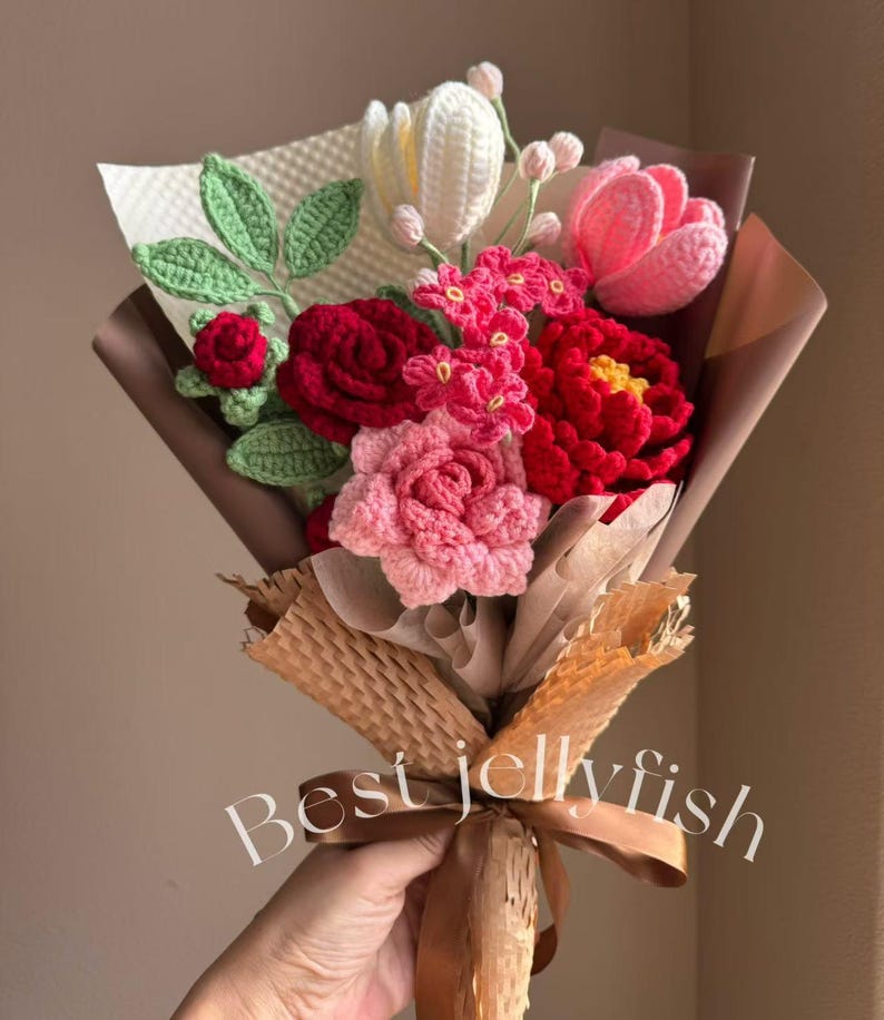 Handmade Crochet Peony Flower Bouquet: Forever Flower Arrangement Gift ...
