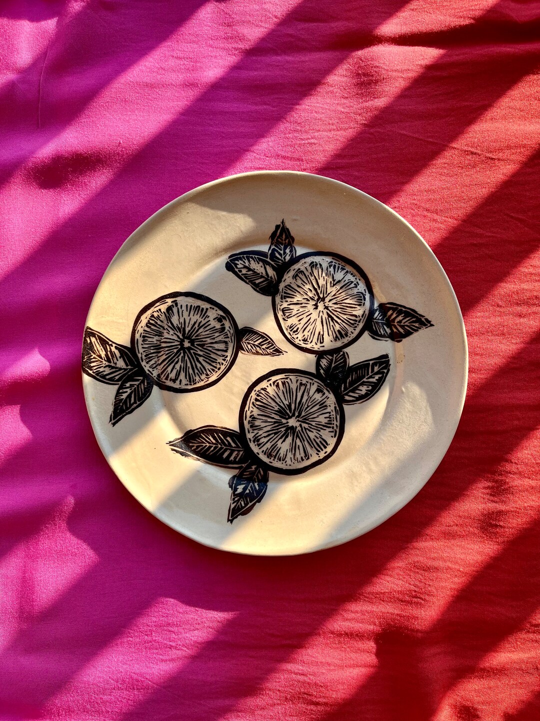 Handmade Ceramic Plate Sgraffito Orange Pattern Pottery Plate Beige ...