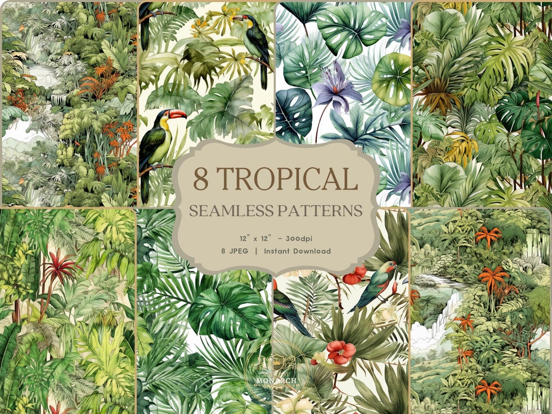 Tropical Rainforest Digital Paper Pack Seamless Patterns, Scrapbooking ...
