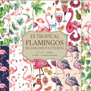 Tropical Flamingo Digital Paper Pack Seamless Patterns, Scrapbooking ...
