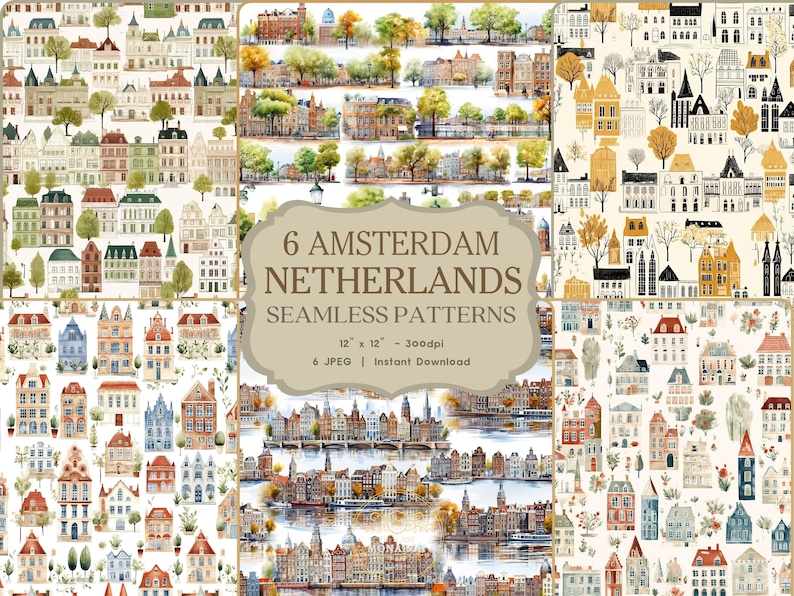Amsterdam Netherlands Digital Paper Pack Seamless Patterns ...
