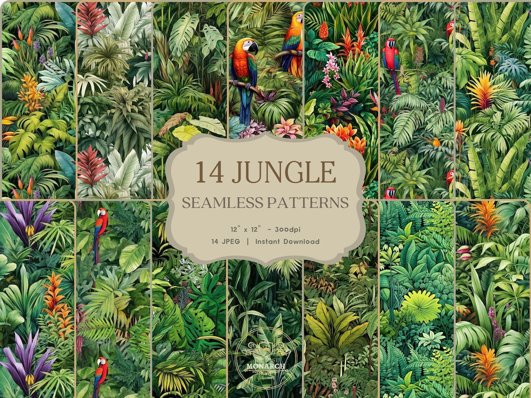 Tropical Jungle Digital Paper Pack Seamless Patterns, Scrapbooking ...