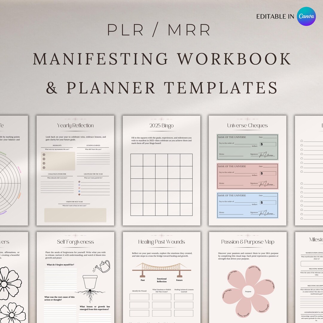 Manifesting Printable Planner, Manifestation Coach Templates, Canva ...