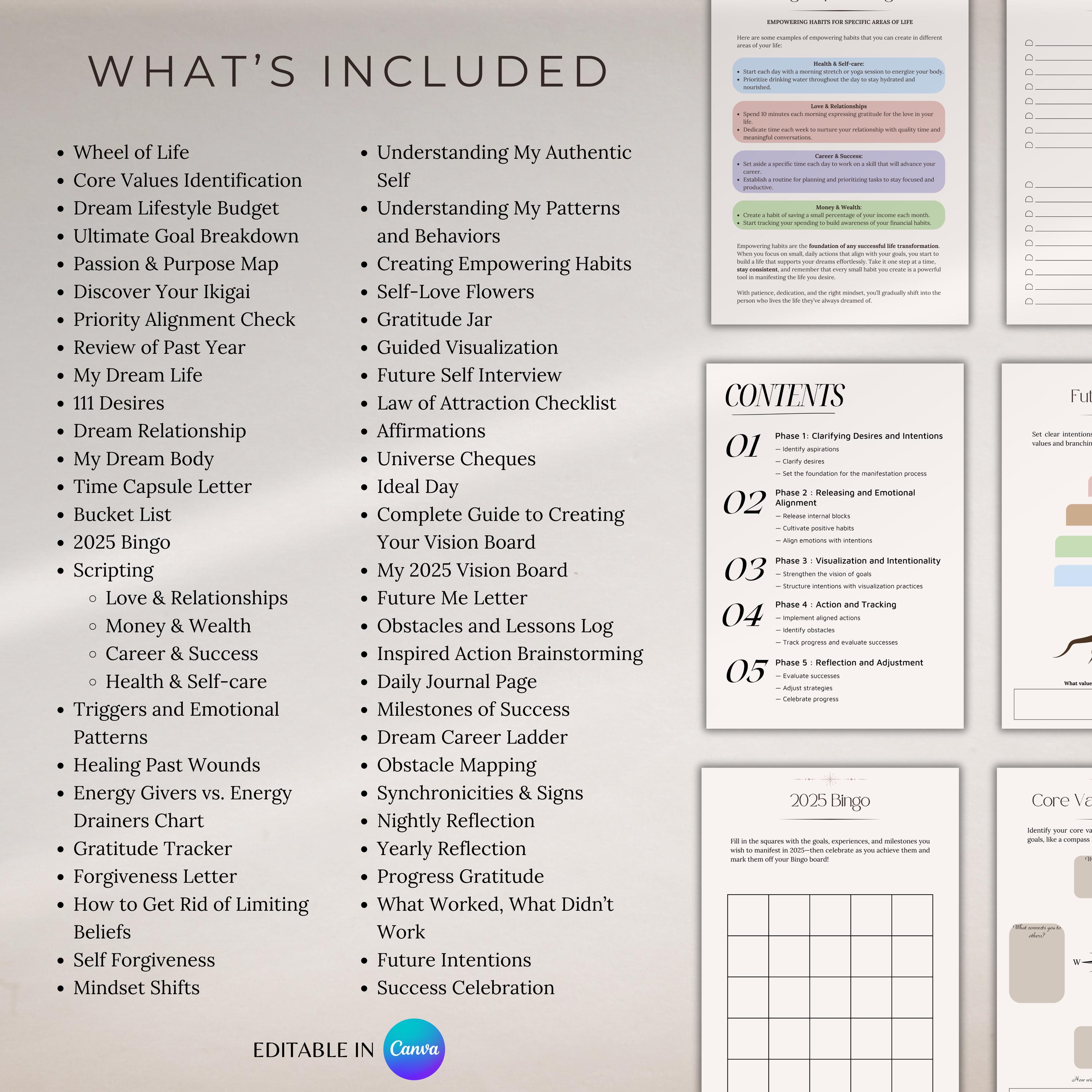 Manifesting Printable Planner, Manifestation Coach Templates, Canva ...