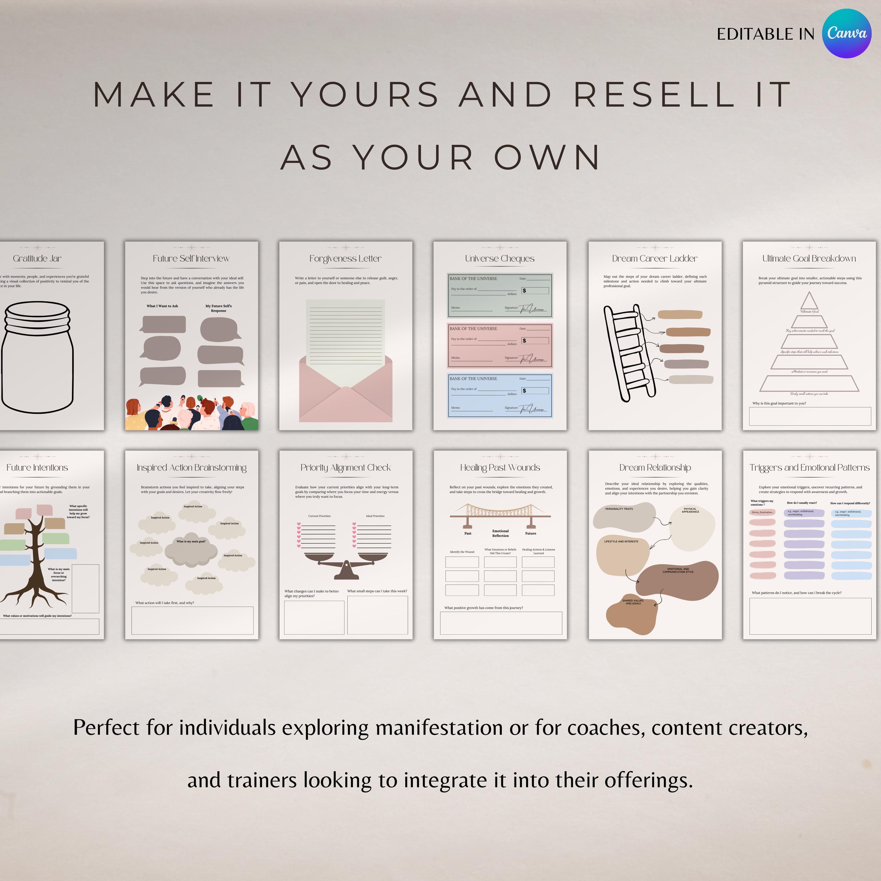 Manifesting Printable Planner, Manifestation Coach Templates, Canva ...