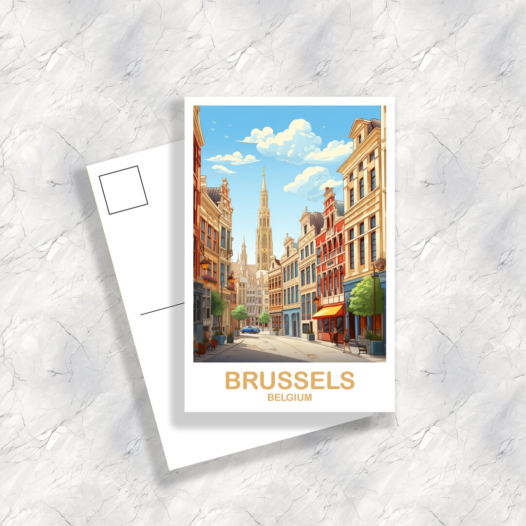 Brussels Travel Art Postcard, Belgium Travel Art, Brussels Art Postcard ...