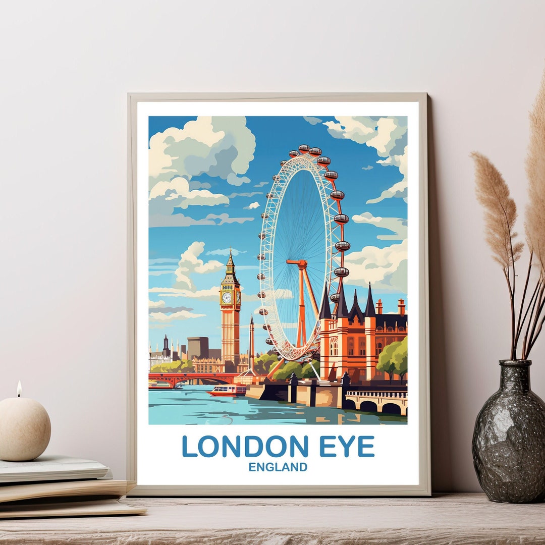 London Eye Travel Art Poster, London Travel Art, England Poster, Big ...