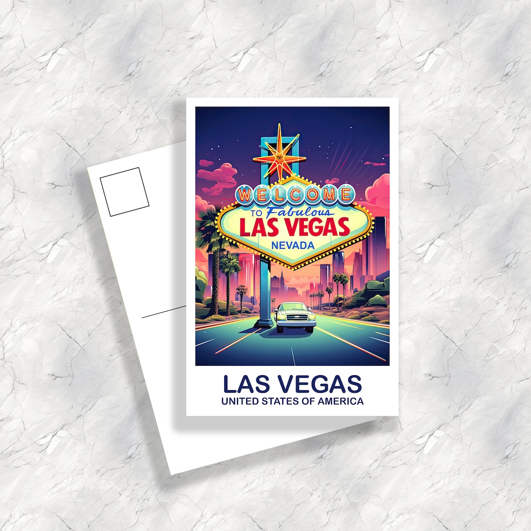 Las Vegas Travel Postcard, Las Vegas Sign, Las Vegas Wall Art Postcard ...