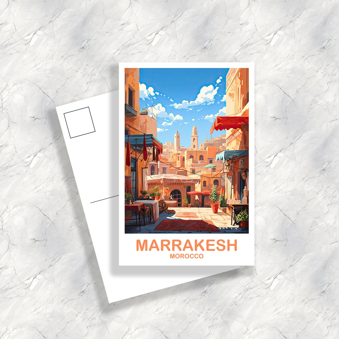 Marrakesh Travel Postcard Art, Morocco Travel Postcard, City Skyline ...