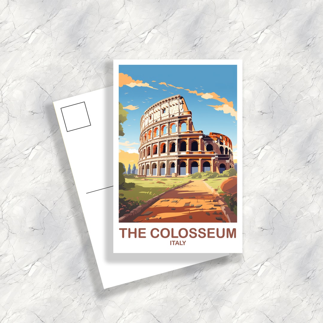 Colosseum Travel Art Postcard, 7 Wonders Travel Art, Rome Travel Art ...