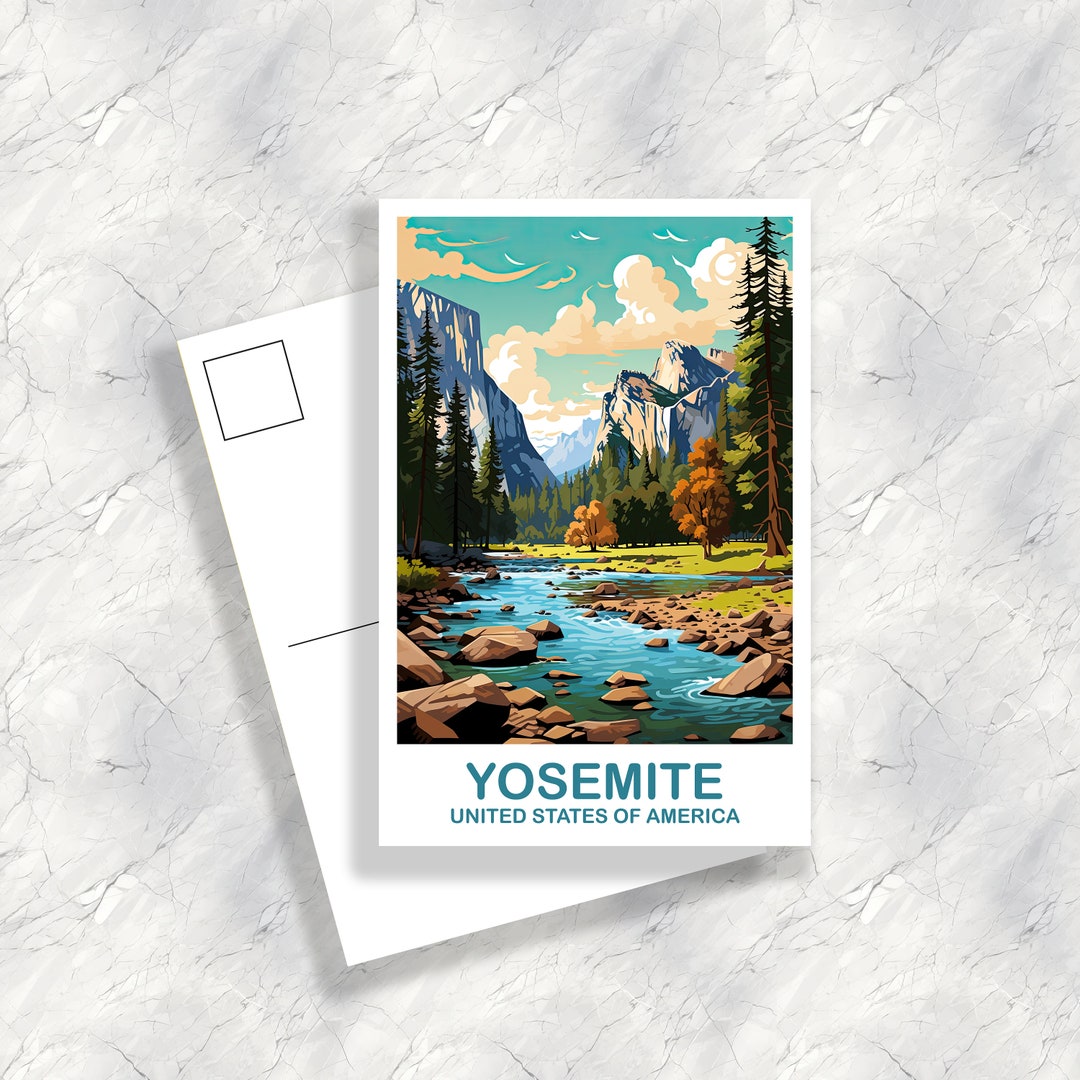 Yosemite Park Travel Postcard, California Travel Art, National Park ...