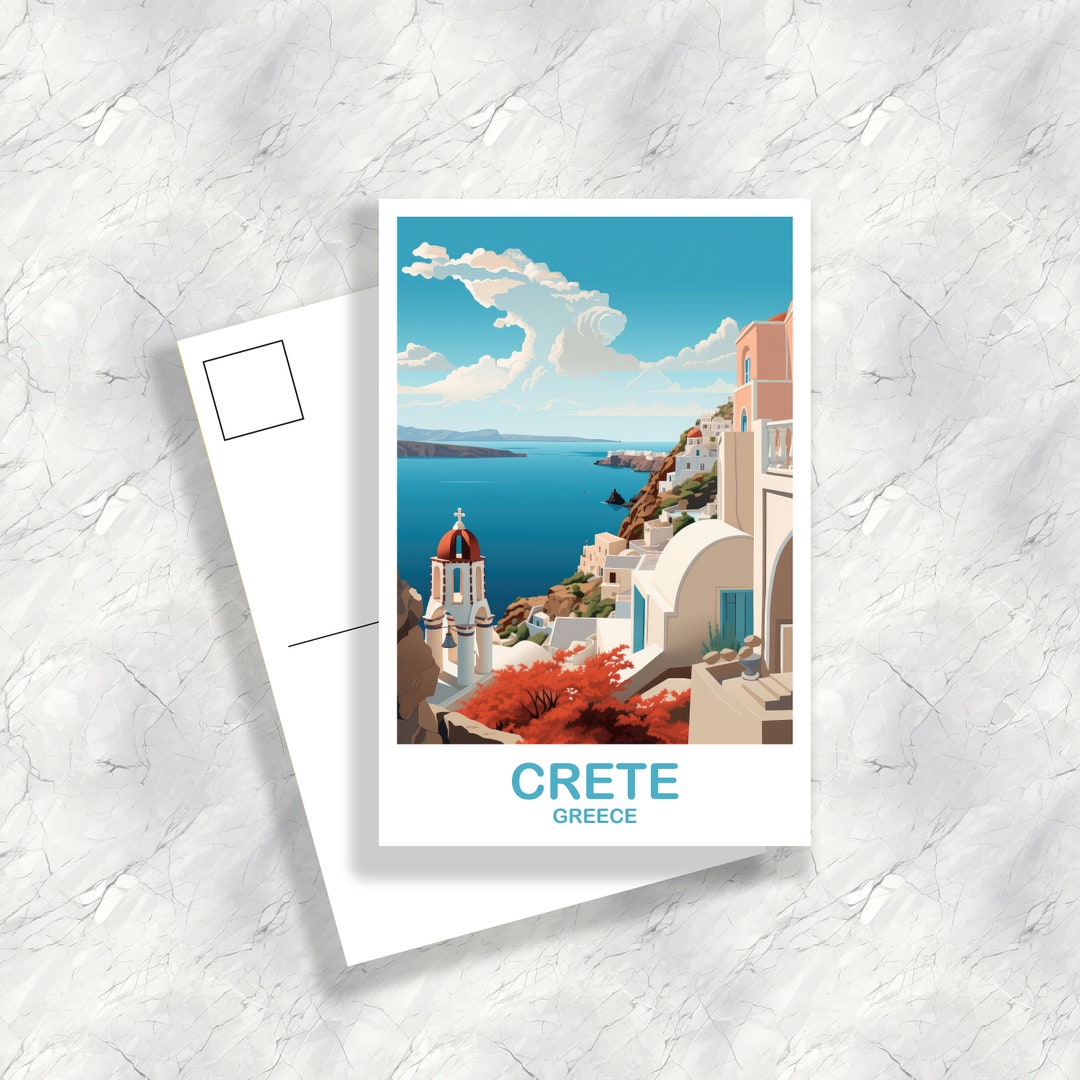 Crete Travel Postcard Art, Crete Greece Travel Art, Crete Postcard ...