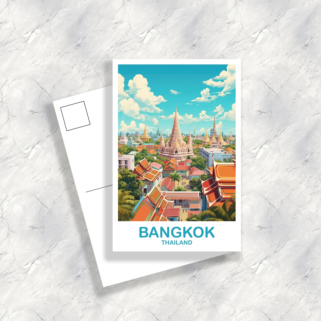Bangkok Thailand Travel Postcard, Travel Art Postcard, Bankok Postcard ...