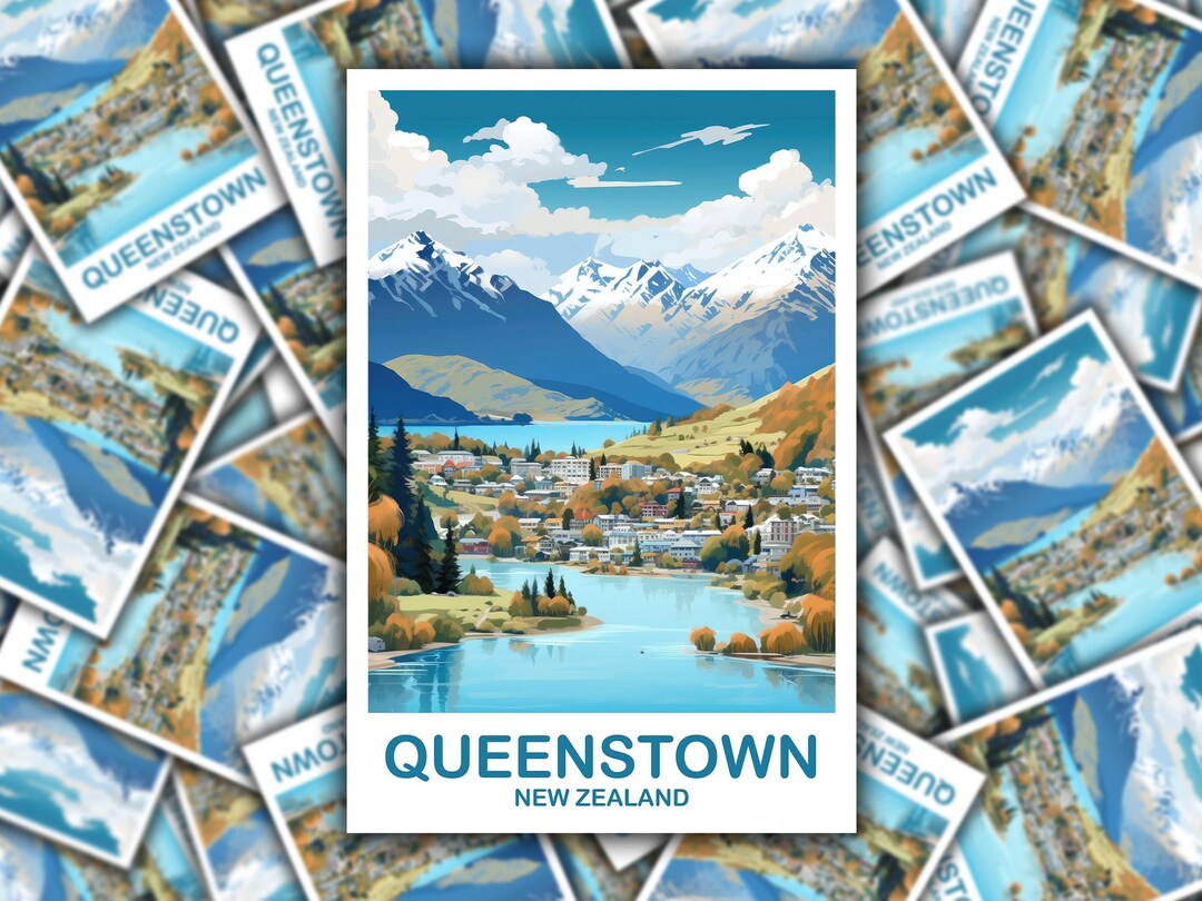 Queenstown New Zealand Travel Sticker Art, New Zealand Travel Art ...