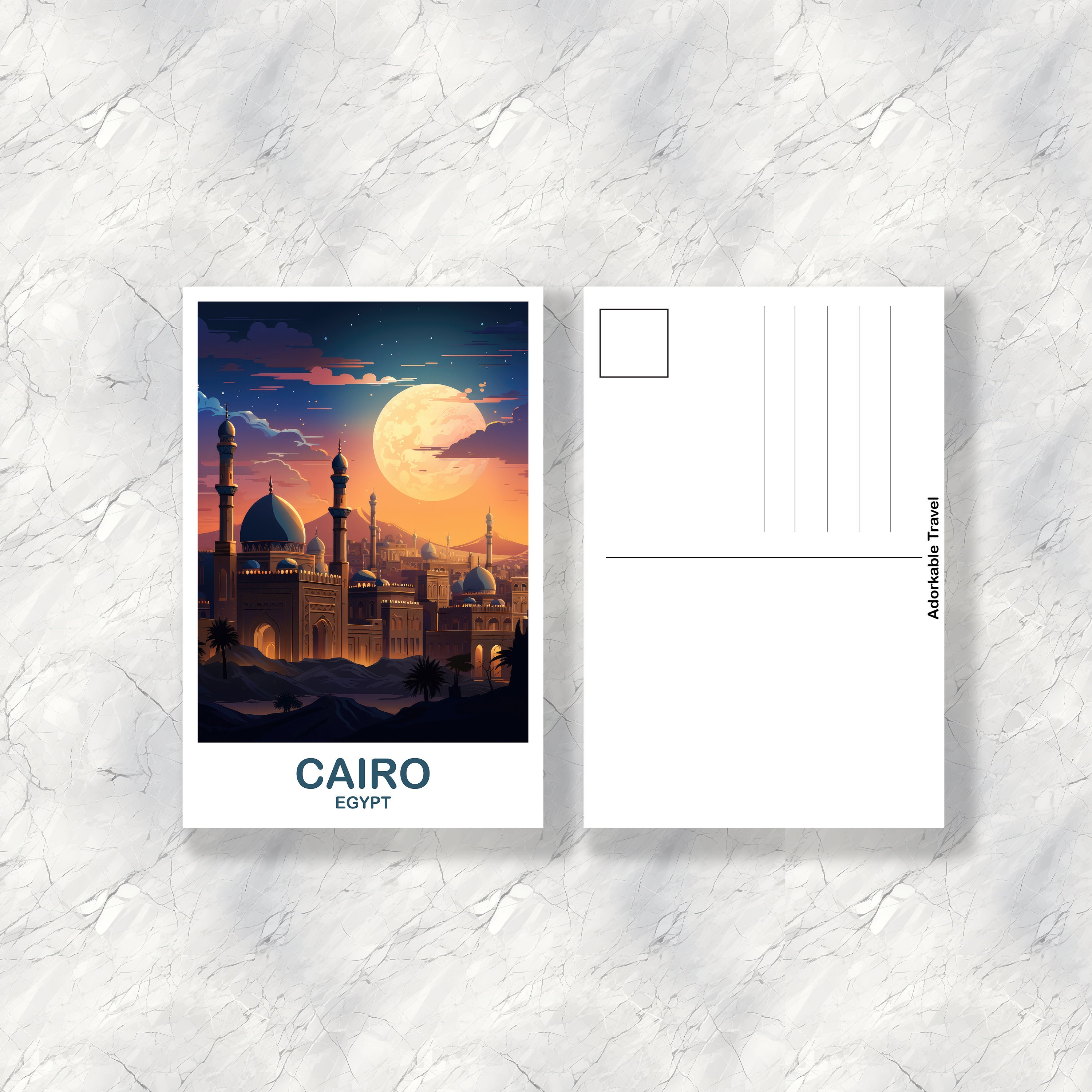 Cairo Travel Postcard Art, Egypt Skyline, Cairo Egypt Art Postcard ...