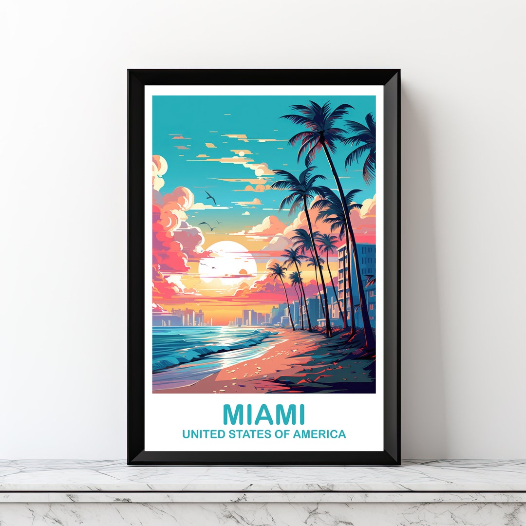 Printable Miami Travel Print, Miami Travel Wall Art, Digital Florida ...