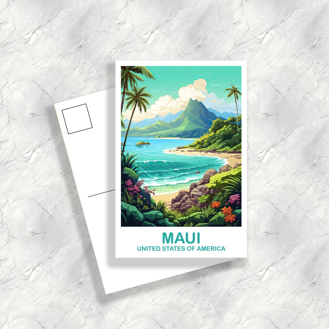 Maui Travel Postcard Art, Maui Hawaii Travel Postcard,, Maui Wall Art ...