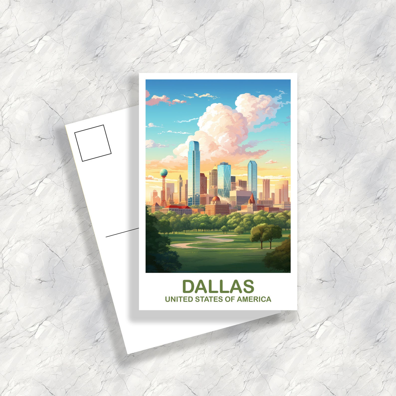 Dallas Texas Travel Postcard, Dallas Postcard Art, Texas Postcard Art ...