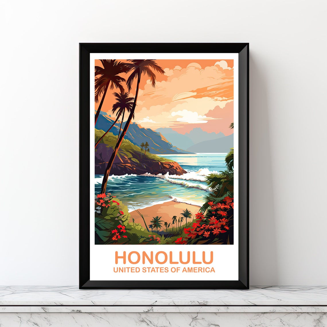 Honolulu Travel Wall Art, Hawaii Travel Wall Art, Honolulu Wall Art ...
