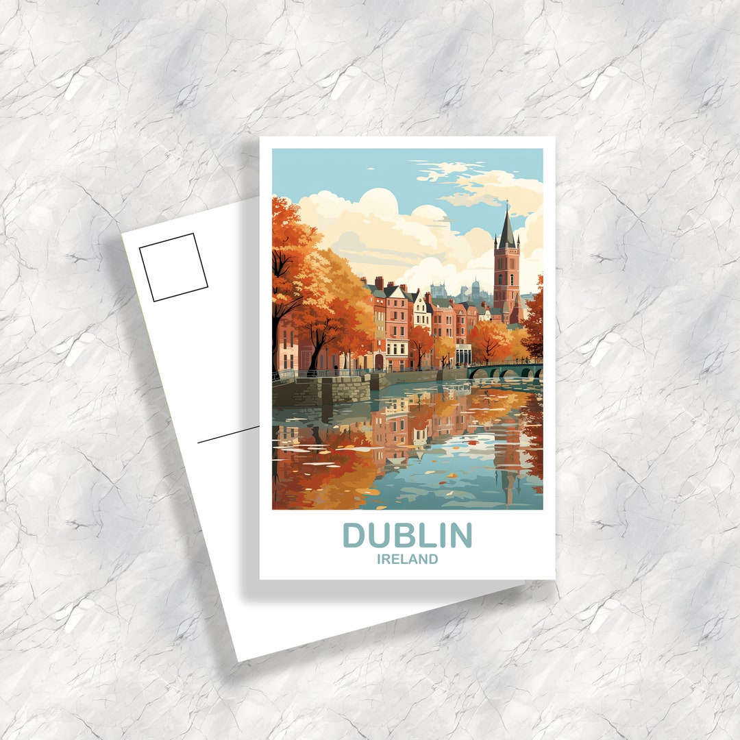 Dublin Ireland Travel Postcard Art, Ireland Travel Postcard, Dublin Art ...