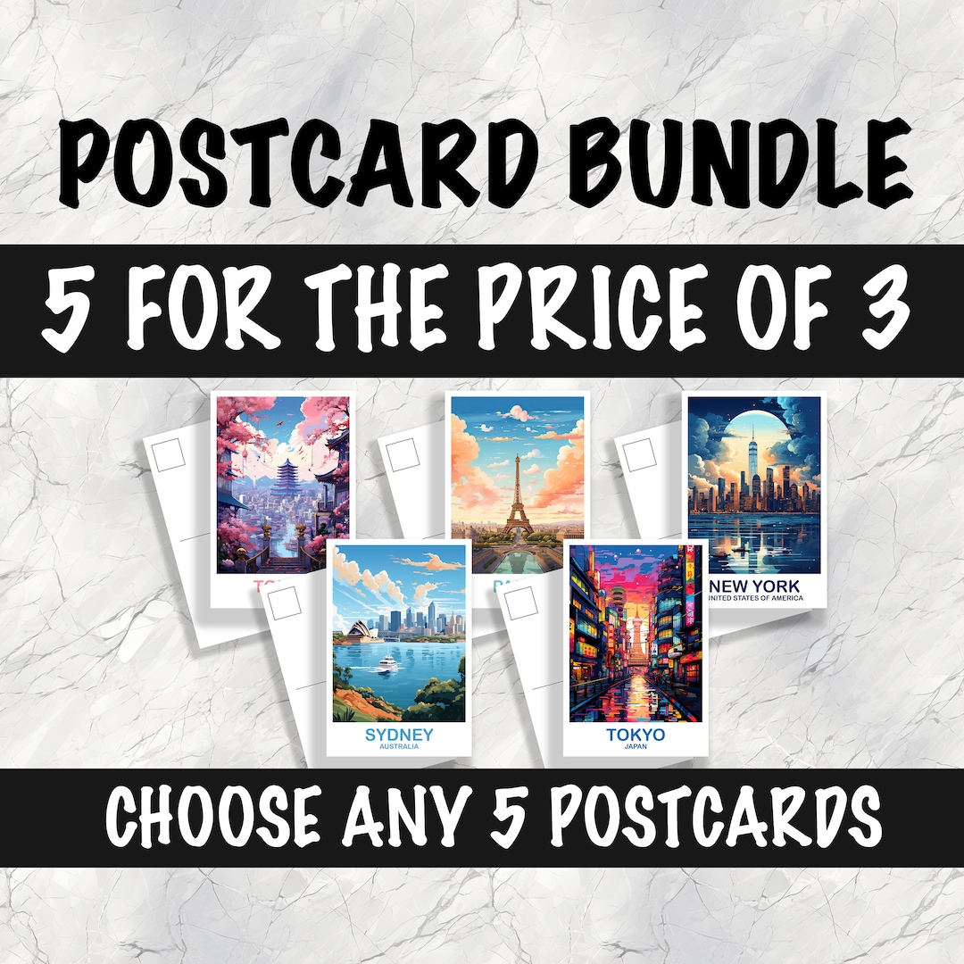 5 Custom Travel Postcards, Travel Postcard Set, Set of Five City ...