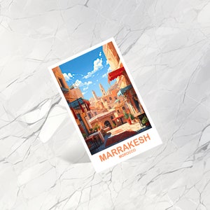 Marrakesh Travel Postcard Art, Morocco Travel Postcard, City Skyline ...