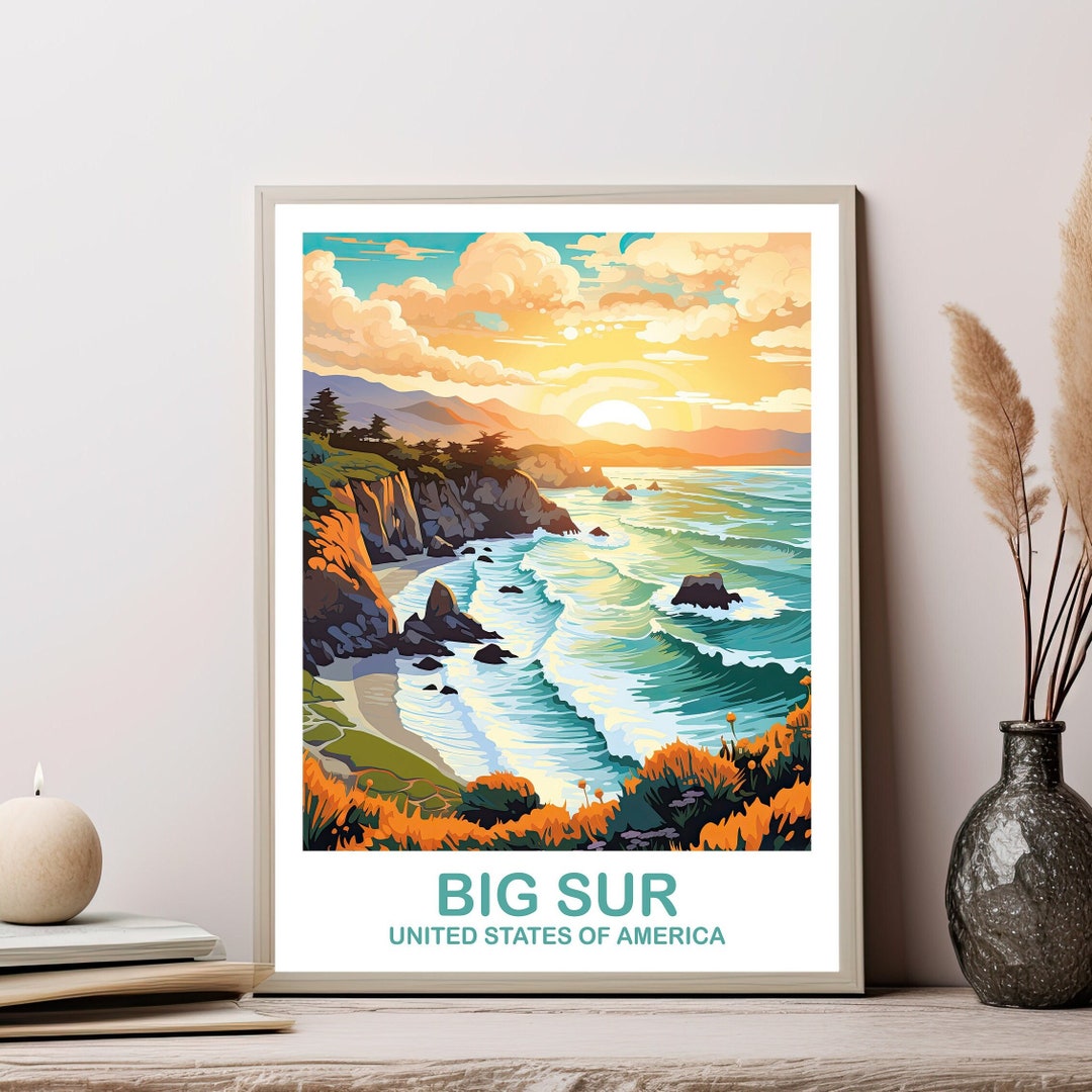 Big Sur California Travel Poster, California Travel Wall Art Big Sur ...